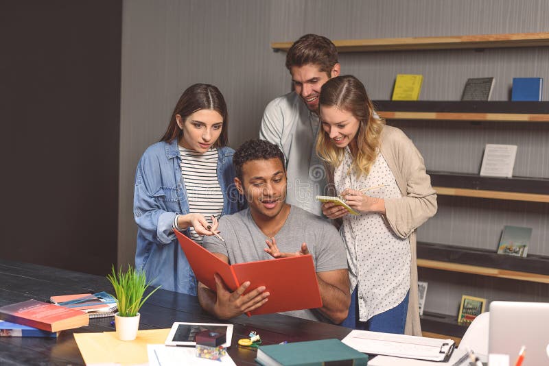 Students Doing Group Project in Campus Library Stock Image - Image of ...