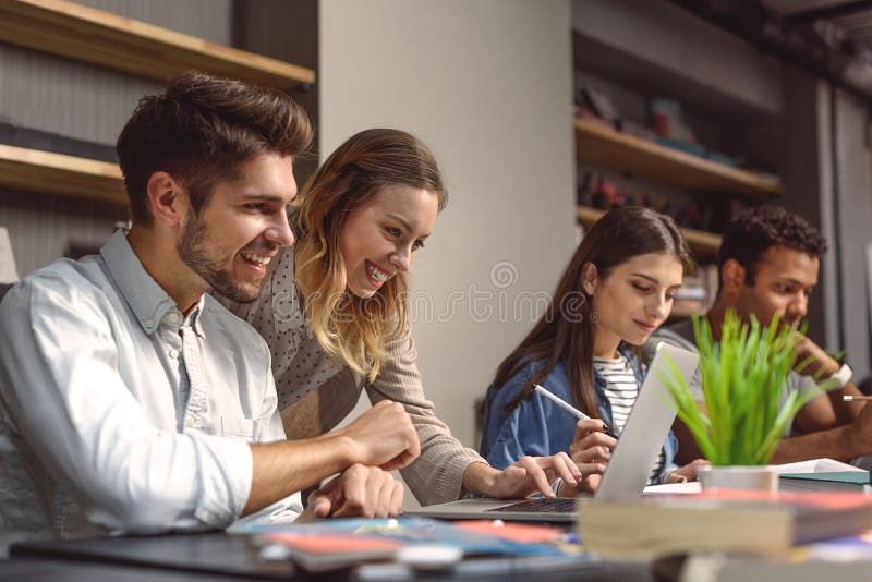 Students Doing Group Project in Campus Library Stock Photo - Image of ...