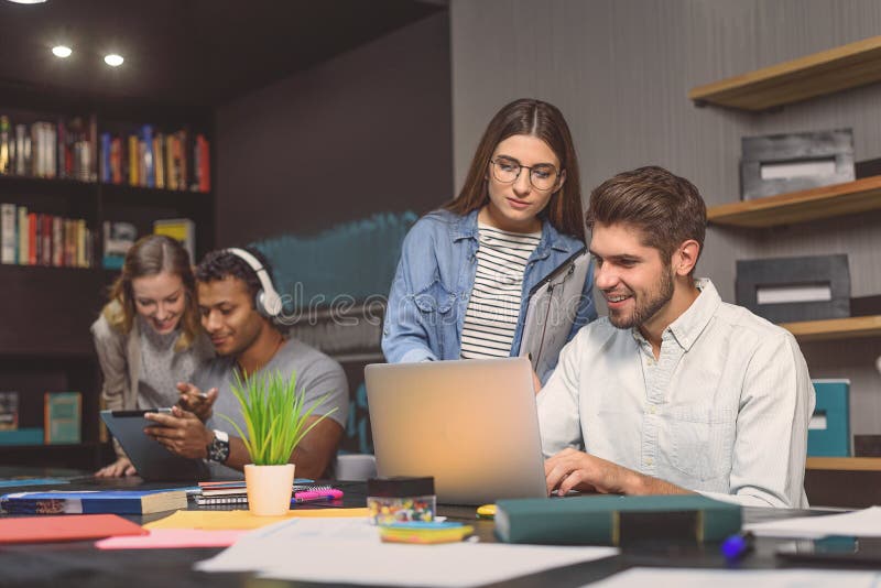 Students Doing Group Project in Campus Library Stock Image - Image of ...