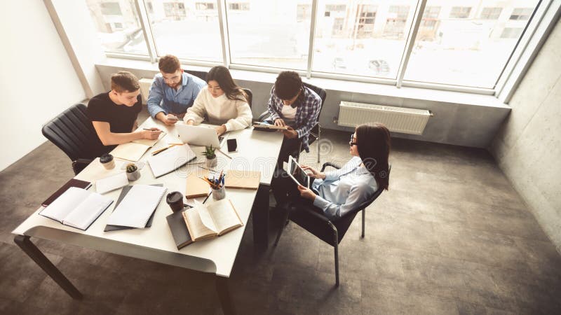 Students Doing Group Project in Library, Free Space Stock Image - Image ...