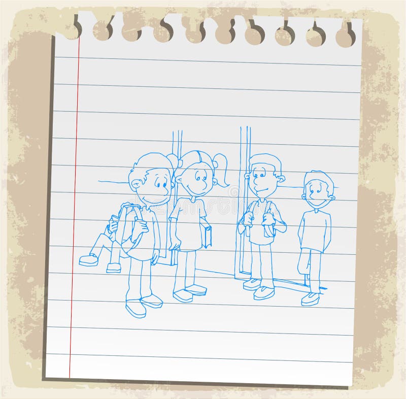 Students Drawn on Paper Note, Vector Illustration Stock Vector ...