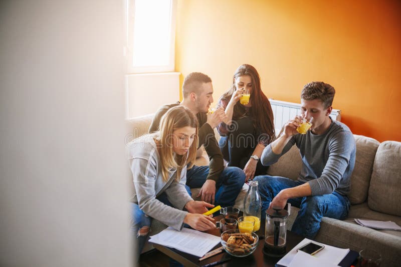 Students Drinking Juice and Learning Stock Photo - Image of connection ...