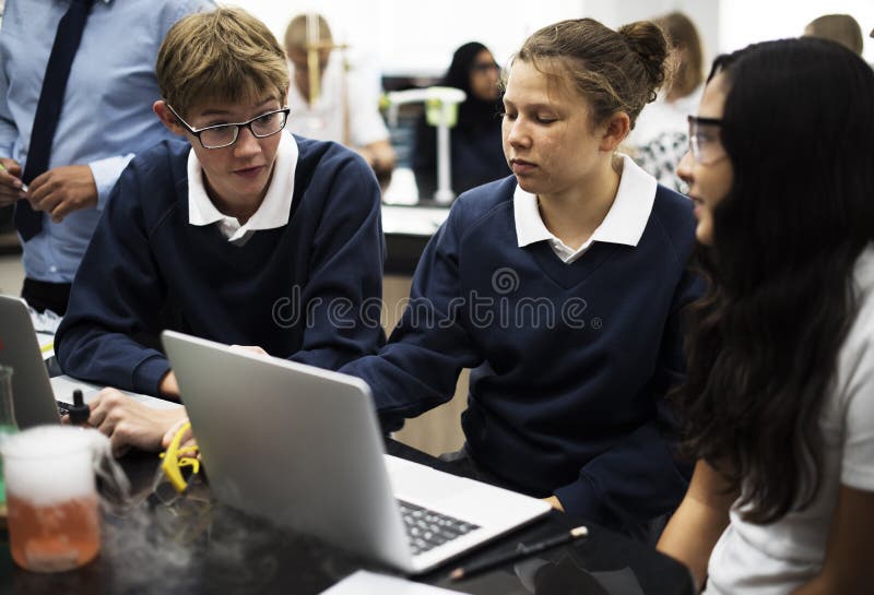 Students E-learning with Laptop in a Class Stock Image - Image of ...