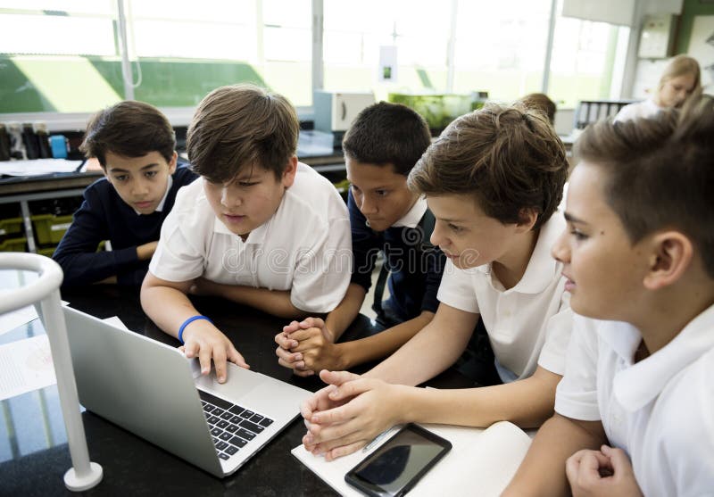 Students E-learning with Laptop Stock Photo - Image of high, school ...