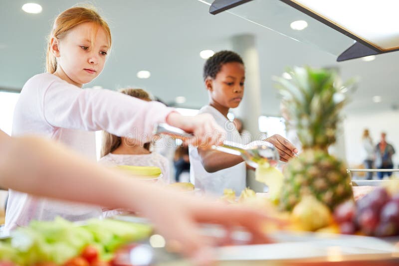 Students Pick Up Fruit at the Buffet Stock Image - Image of children ...