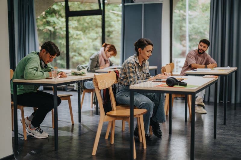 Students Engaged in Classroom Activities with Diverse Classmates Stock ...