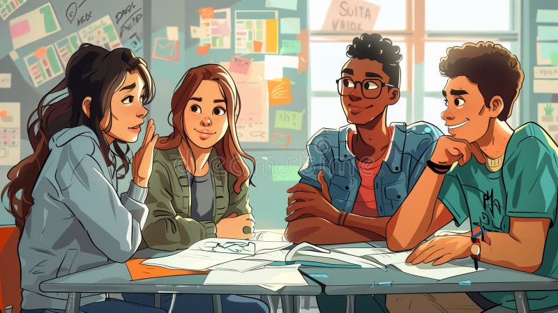 Students Engaged in a Classroom Discussion with a Teacher, Surrounded ...