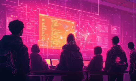 Students Engaged in Coding and Data Analysis in a High-tech Classroom Environment Stock Image ...