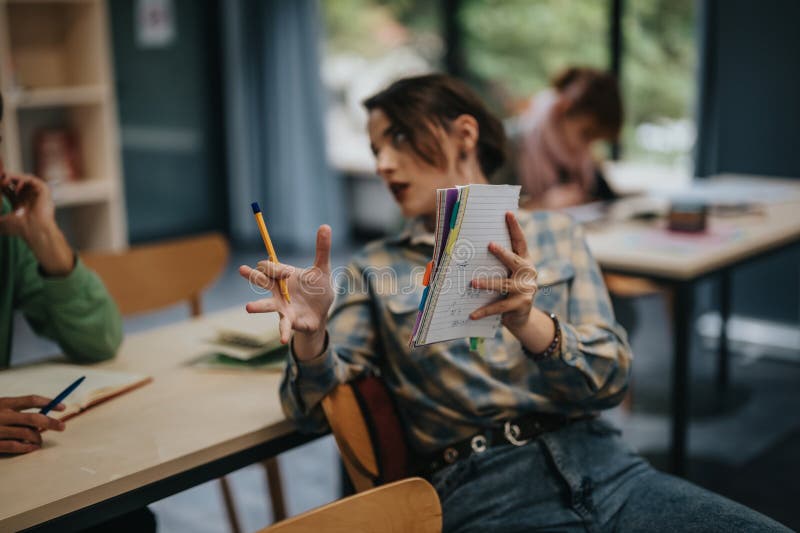Students Engaged in a Cozy Classroom Discussion during Class Stock ...