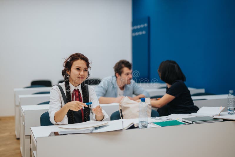 Students Engaged in Interactive Classroom Discussion during Class Stock ...