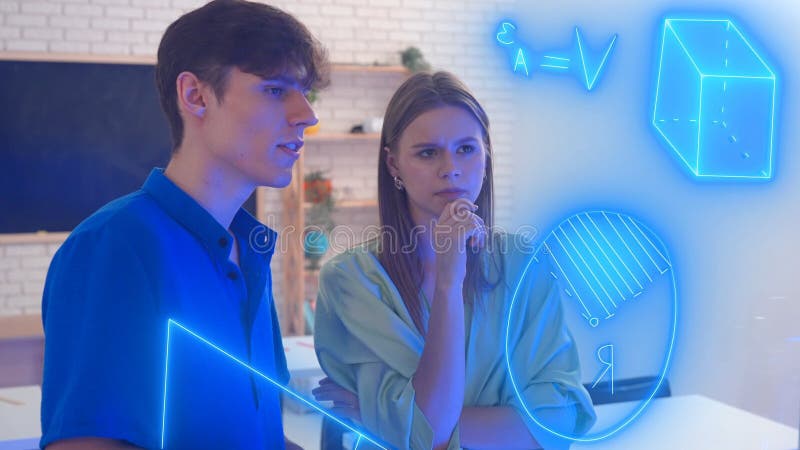 Students Engaged in Interactive 3D Math Visualization Stock ...