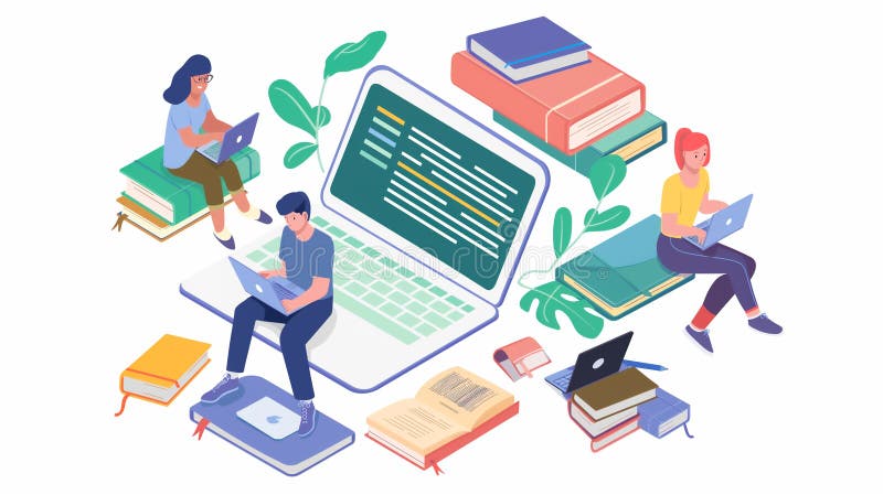 Students Engaged in Learning with Laptops, Surrounded by Books and ...