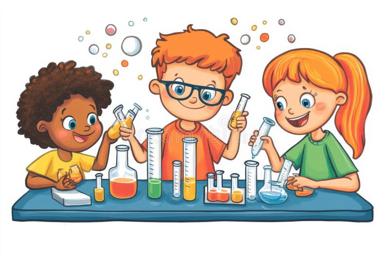 Students Engaged in Science Experiment Stock Illustration ...