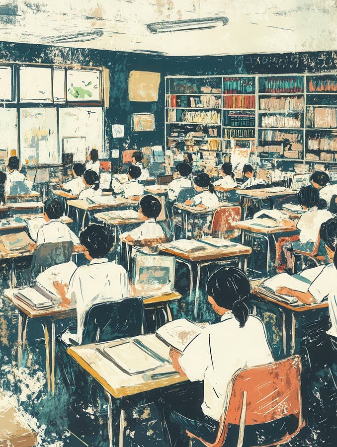 Students are Engaged in Studying in a Crowded Classroom Filled with ...