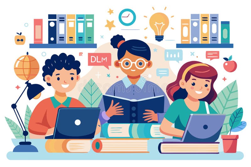 Students Engaged in Studying Together in a Vibrant Library Setting with ...