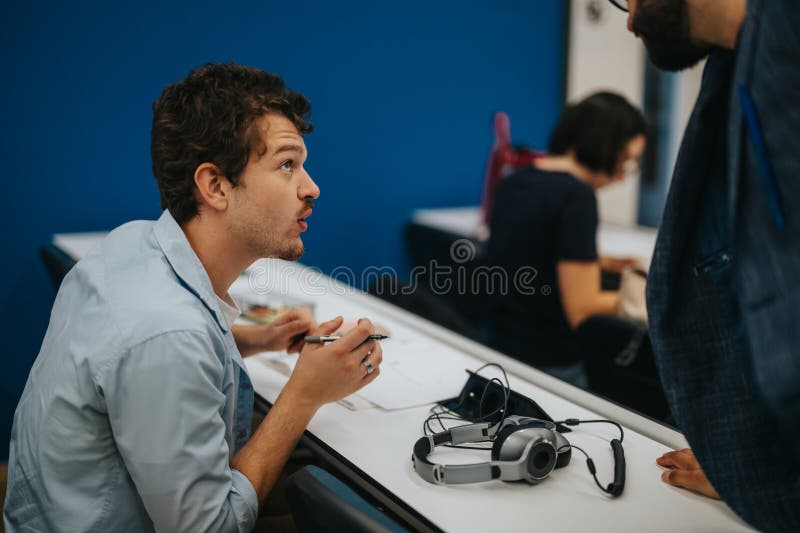 Students Engaging in Classroom Tasks with Professor Guidance Stock ...