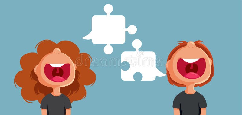 Kids Trying To Communicate and Collaborate Vector Cartoon Illustration ...