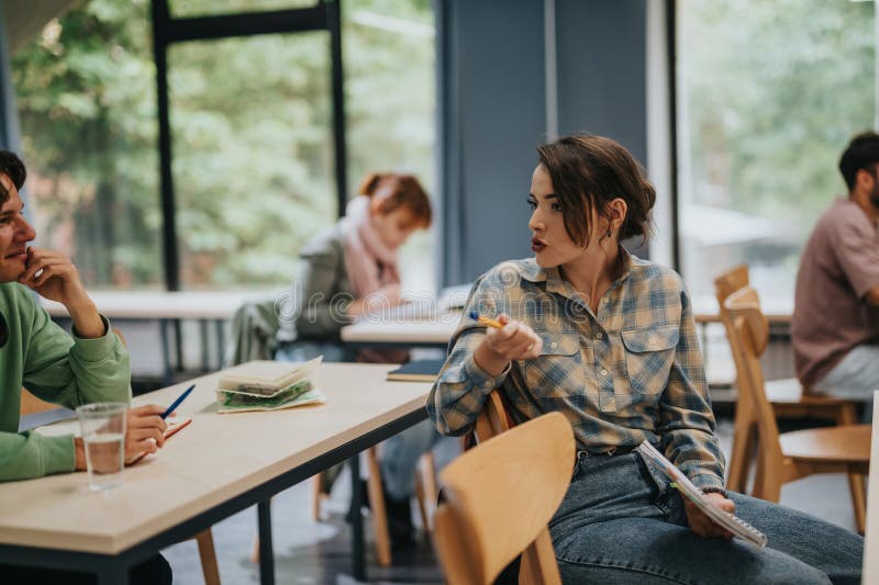 Students Engaging in Discussions at a Cozy Classroom Setting Stock ...