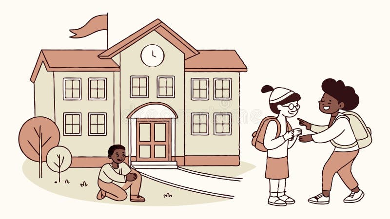 Students Engaging in Friendly Conversation Outside a Traditional School ...