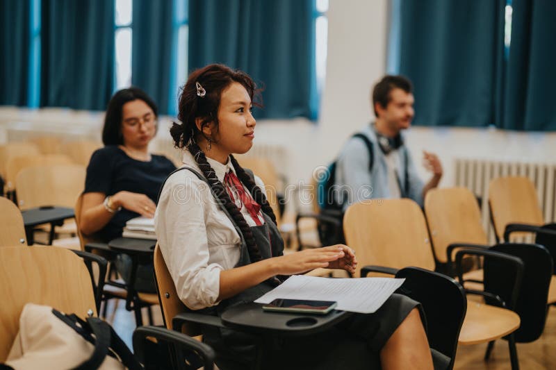 Students Engaging with Professor during Break in University Classroom ...