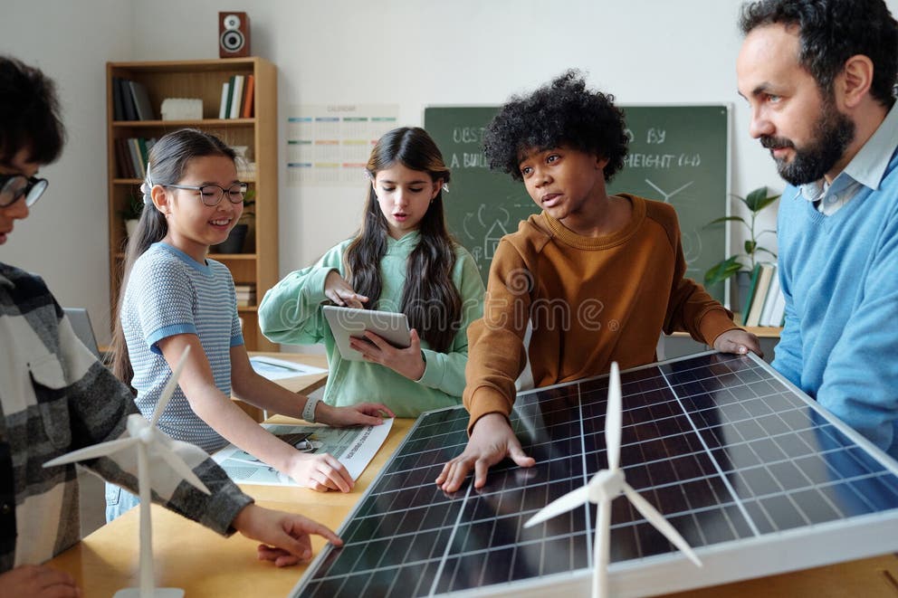 Students Engaging in Renewable Energy Classroom Activity Stock Photo ...