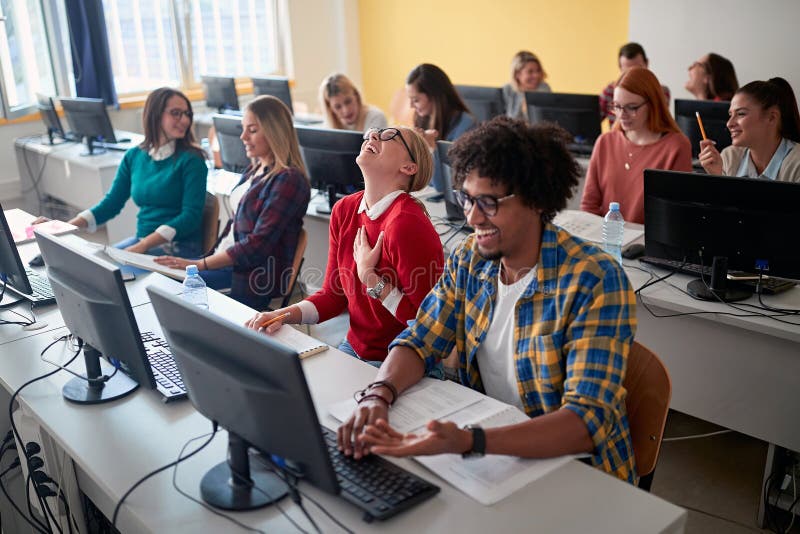 Students Laughing while Having Lecture Stock Photo - Image of academic ...