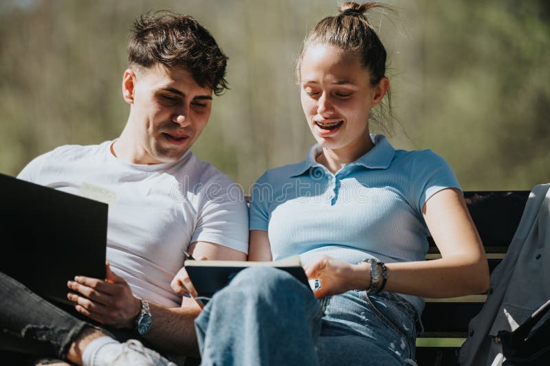 Students Enjoying Outdoor Study Session in Park, Sharing Ideas and ...