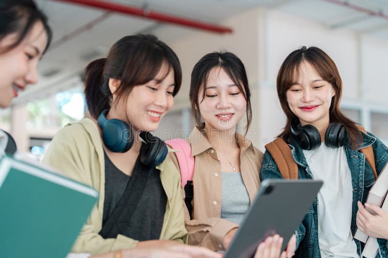 Students Enjoying Working Together, Collaborating on Project. Asian ...