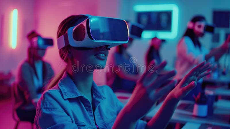 Students Experiencing Virtual Reality in Classroom AIG41 Stock Photo ...
