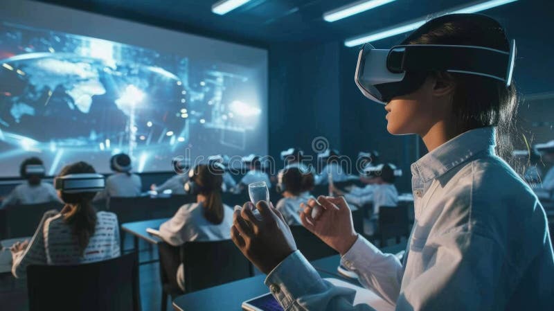 Students Experiencing Virtual Reality in Classroom AIG41 Stock Image ...