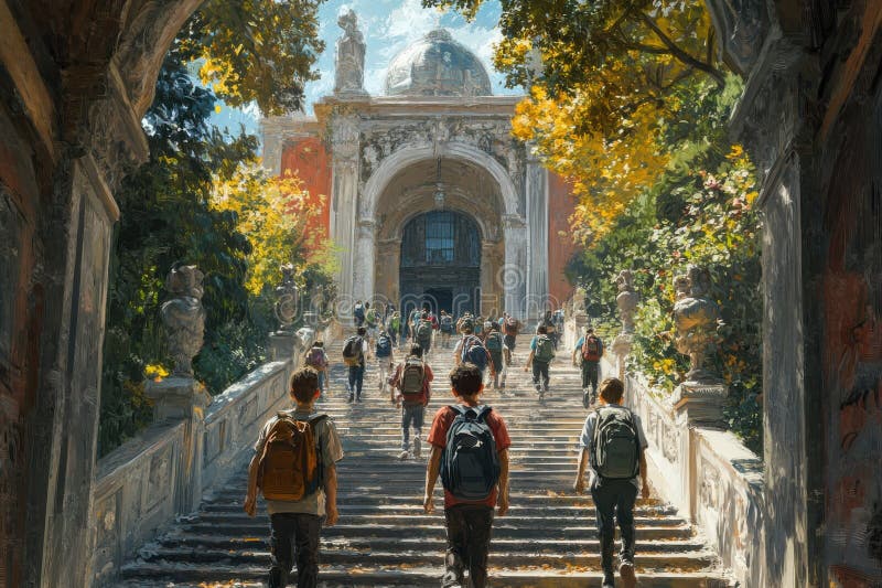 Students Exploring Historical Architecture at a Scenic Monument in ...