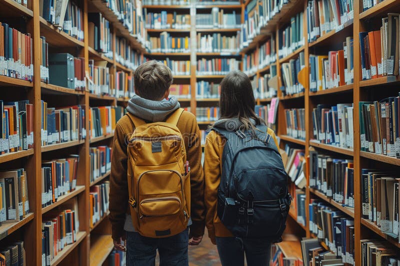 Students Exploring the School Library for the First Time, Shelves ...