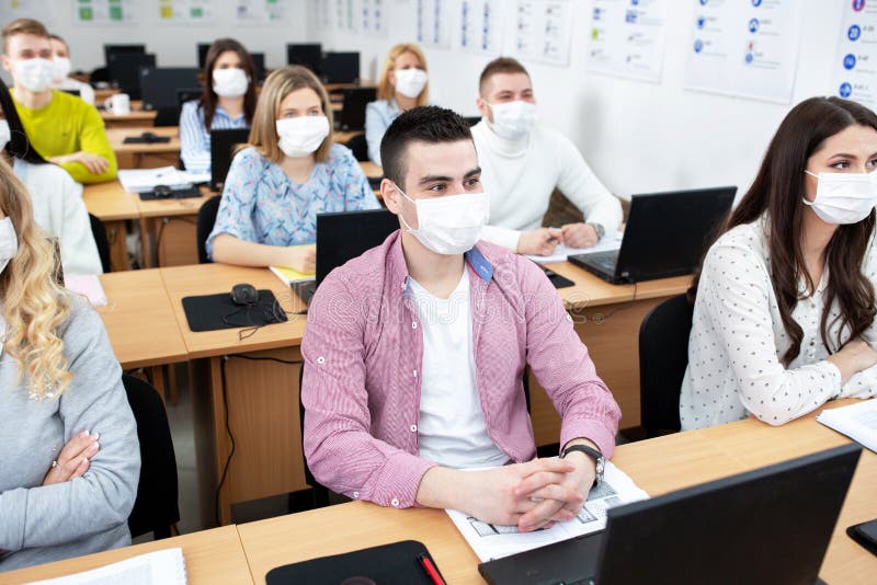 Students with Face Masks, Safety Protocol Stock Photo - Image of lesson ...