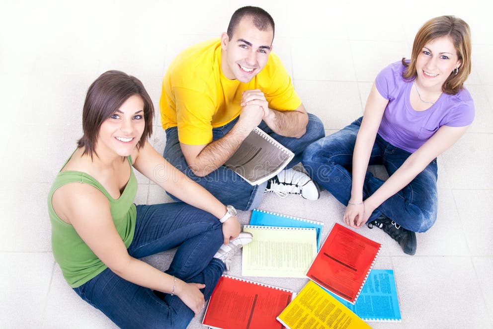 Students on the Floor with Notebooks Stock Image - Image of friend ...