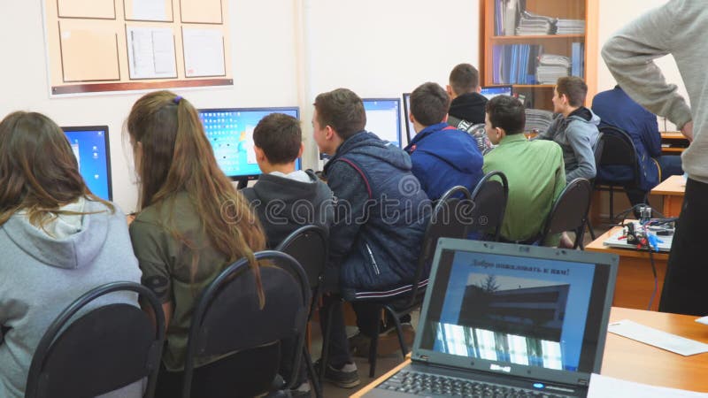 Students in Front of Computers in a Computer Class Stock Video - Video ...