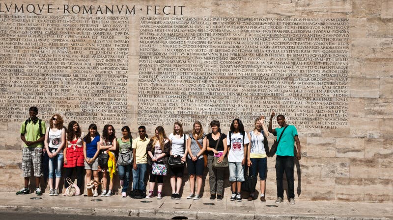 Students in Front Roman Inscription, Rome Editorial Image - Image of ...
