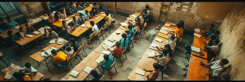 Students Gather in a Crowded Classroom with Outdated Materials ...