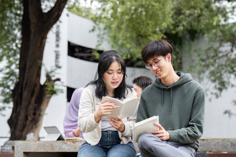 Students Gather in Groups To Study for Exams Outdoors in a University ...