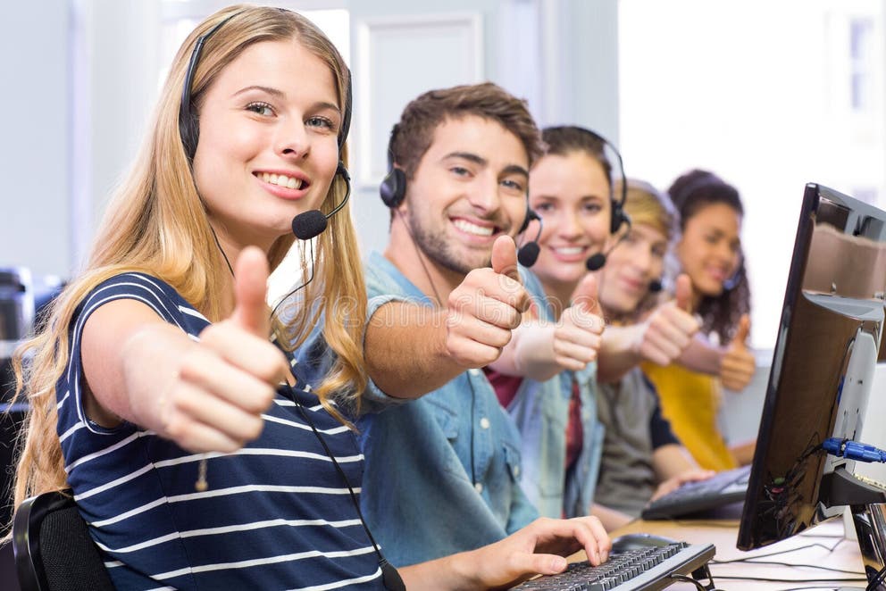 Students Gesturing Thumbs Up in Computer Class Stock Photo - Image of ...
