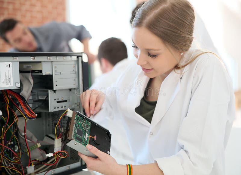 Students Girl Repairing Computer Stock Image - Image of laboratory ...