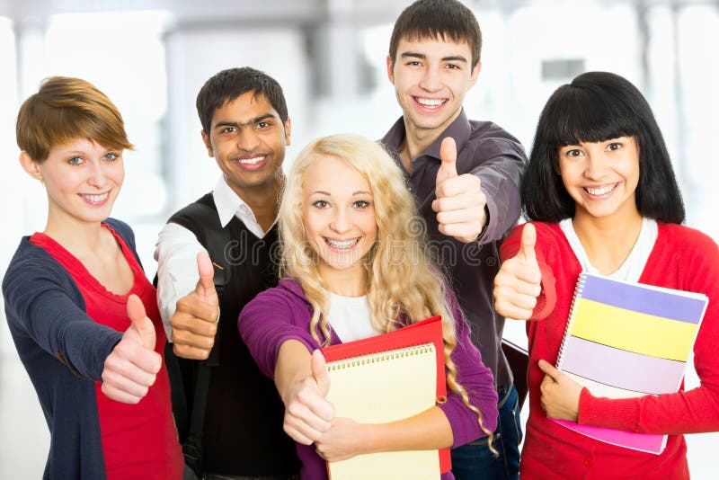 Students Giving the Thumbs-up Sign Stock Image - Image of female ...