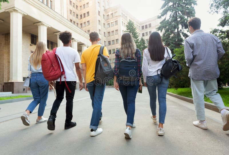Students Going To Classes and Chatting, Back View Stock Image - Image ...