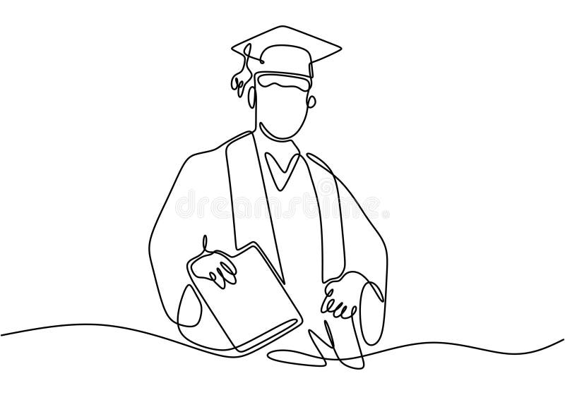 Students with Graduation Caps in Continuous Line Drawing. Joy of ...