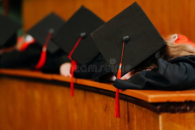Students at Graduation. Sleepy Students Sleep in the Lecture Hall Stock ...