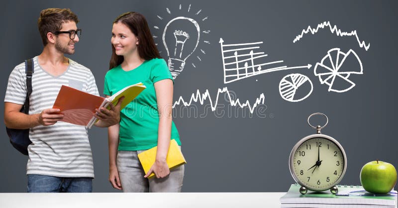 Students with Graphics and Table in Front Stock Illustration ...