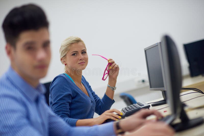 Students Group in Computer Lab Classroom Stock Photo - Image of ...