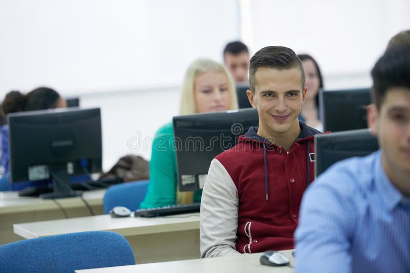 Students Group in Computer Lab Classroom Stock Image - Image of happy ...