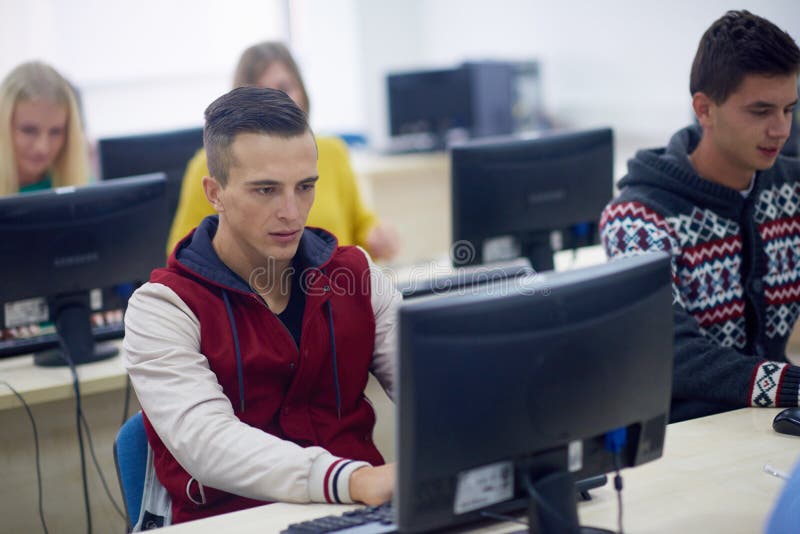 Students Group in Computer Lab Classroom Stock Image - Image of group ...
