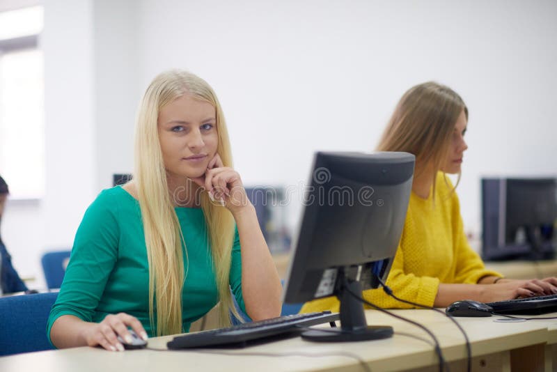 Students Group in Computer Lab Classroom Stock Photo - Image of desk ...