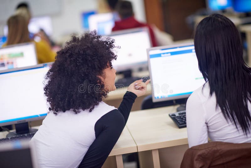 Students Group in Computer Lab Classroom Stock Photo - Image of monitor ...